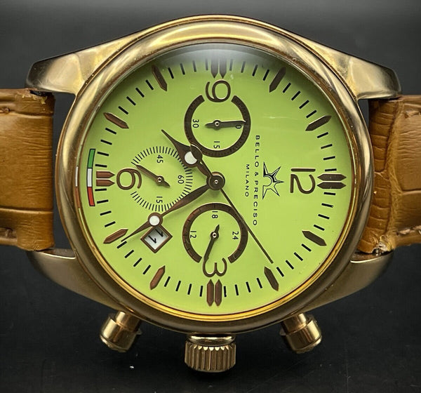 Bello & Preciso Milano Italain Mens Watch Chronograph Green Dial NOS Q ...