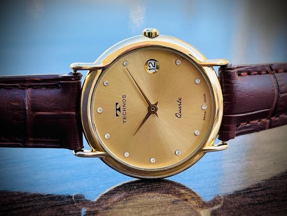Vintage Technos Diamond Dial Quartz Slim Swiss Watch, Perfect – Grab A ...